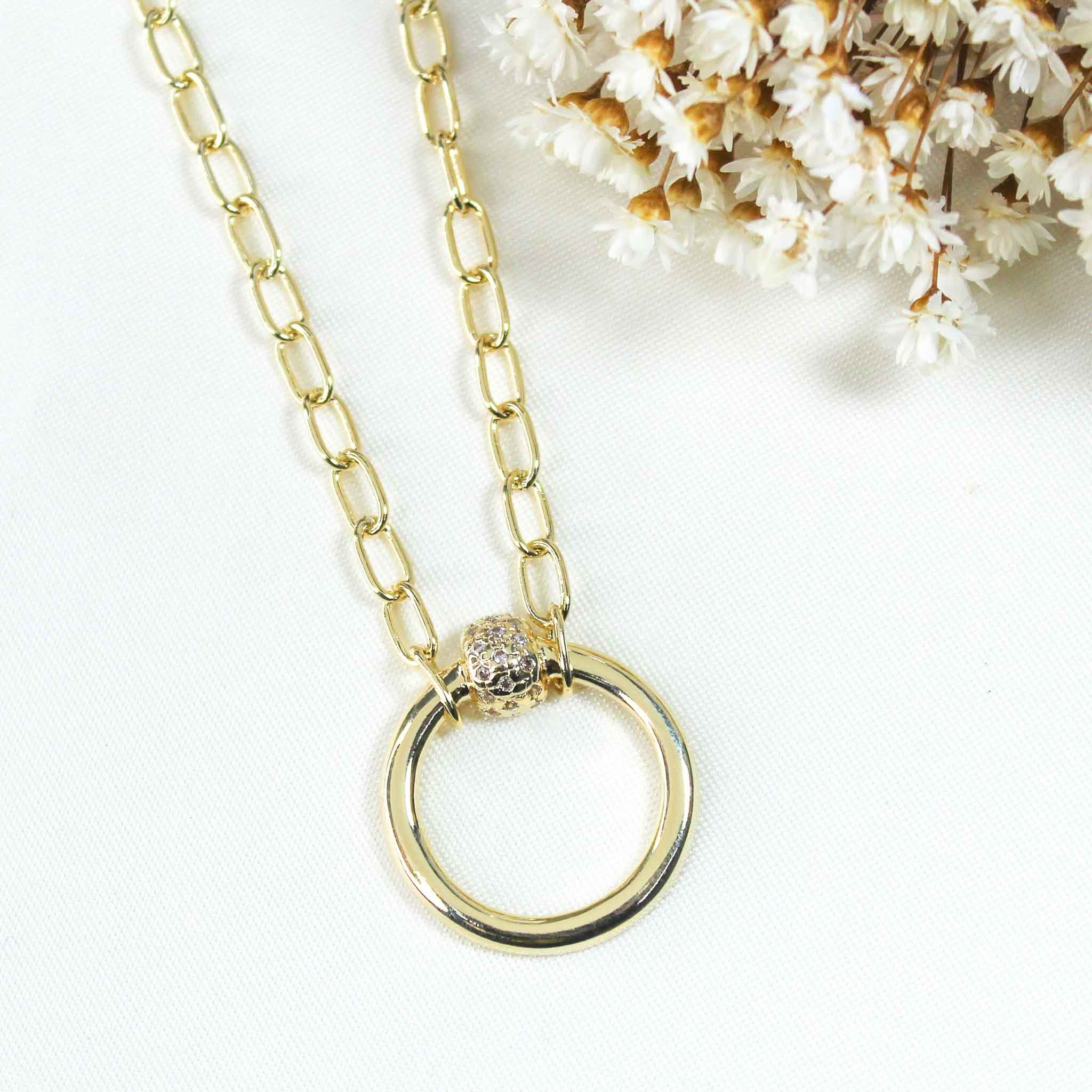 Arya Joias - Colar Elos Médios Pingente de Argola banhado a Ouro 18k