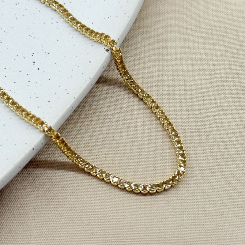 Arya Joias - Colar Riviera Retangular Cappuccino banhado a Ouro 18k
