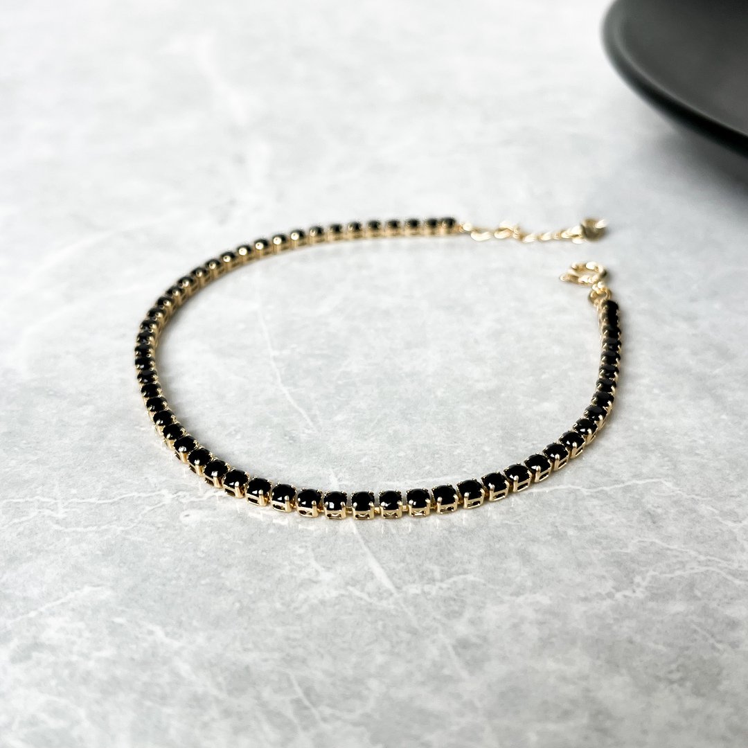 Arya Joias - Pulseira Riviera Quadrada Preta Banhado a Ouro 18k